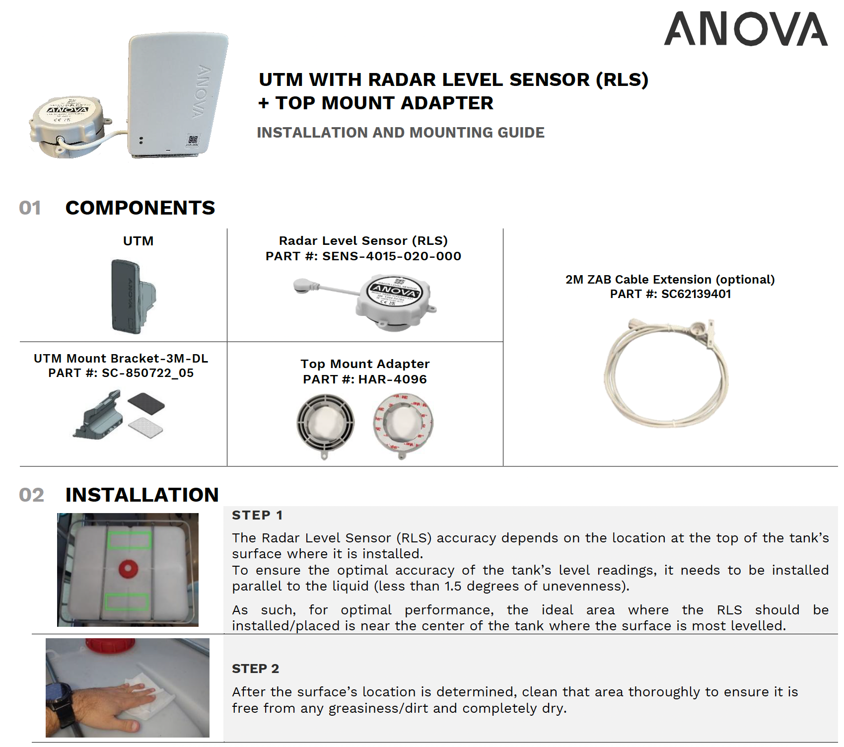 UTM + Radar Level Sensor (RLS) with Top Mount Adapter Installation ...